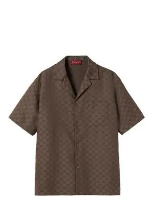 Gucci Gg Canvas Linen Blend Bowling Shirt - Brown
