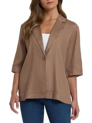 NYDJ Linen-blend Elbow-sleeve Blazer - Toasted Coconut