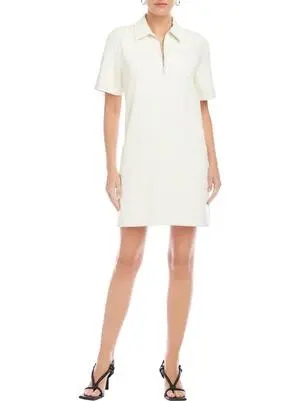 Fifteen Twenty Faux Leather Half Zip Shift Dress - Bone