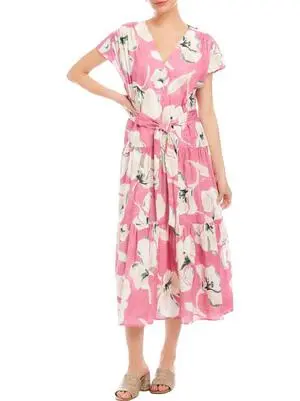 Fifteen Twenty Floral Tiered Cotton Midi Dress - Floral Print