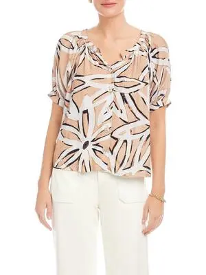 Fifteen Twenty Sam Starflower Print Button-up Top - Beige Floral Print
