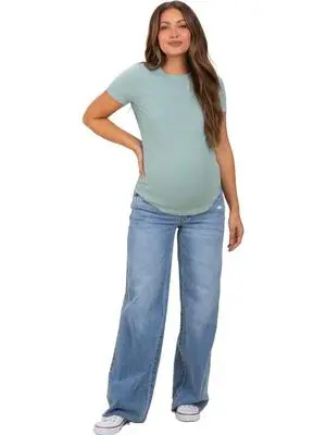 PINKBLUSH Mid Rise Wide Leg Maternity Jeans - Blue