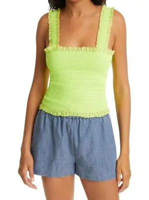 Alice + Olivia Penelope Smocked Ruffle Crop Top - Neon Keylime