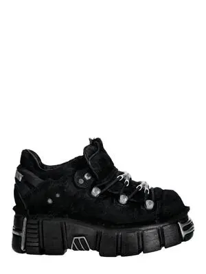 NEW ROCK Lace Up Fur Sneakers - Black