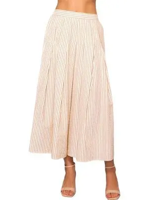 MELLODAY Stripe Pleated Seersucker Maxi Skirt - Cream Stripe