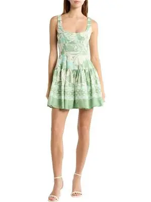 Avec Les Filles Bustier Fit & Flare Mini Dress - Sage Poppy Lily