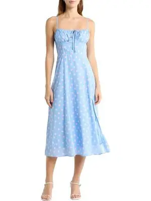 ALL IN FAVOR Corset Sleeveless Midi Dress - Blue Pink Dot