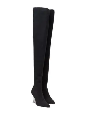 Balmain Wedge Knit Thigh-high Boots - Black
