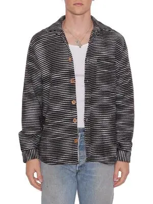RAGA MAN Jacquard Stripe Shacket - Black/white