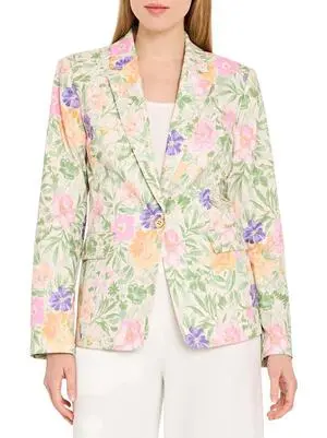 TAHARI ASL Floral Print Blazer - Nude Moss