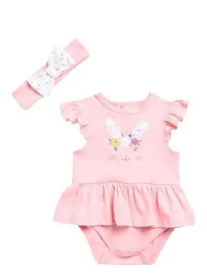 LITTLE ME Bodysuit And Leggings Set With Headband - Pink