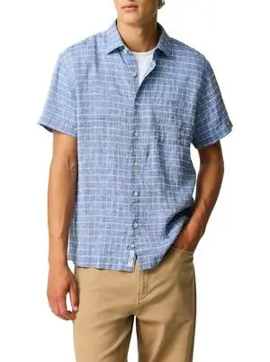 Rodd & Gunn Croftview Check Short Sleeve Linen & Cotton Button-up Shirt - Eclipse