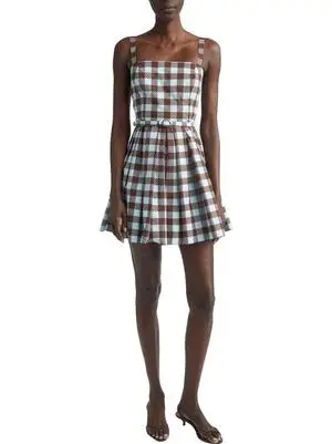 Oscar De La Renta Gingham Cotton Stretch Poplin Fit & Flare Minidress - Ice/mahogany