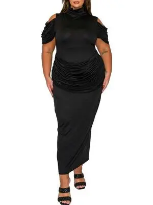 L I V D Seraphina Cold Shoulder Ruched Maxi Dress - Black
