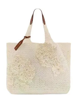Oscar De La Renta Flower-embroidered Shoulder Bag - Neutrals