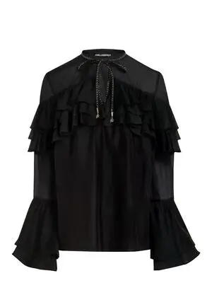 Karl Lagerfeld Ruffled Tie Blouse - Black