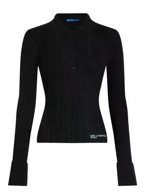 Karl Lagerfeld Ribbed Knitted Polo Shirt - Black