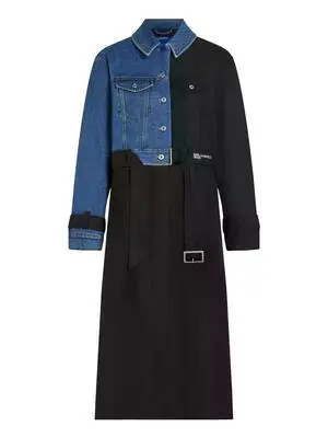 Karl Lagerfeld Denim-paneled Belted Trench Coat - Blue