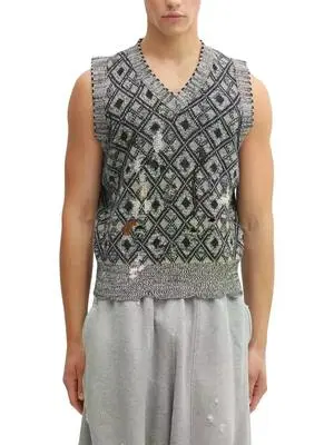 WALES BONNER Argyle Knit Vest - Grey