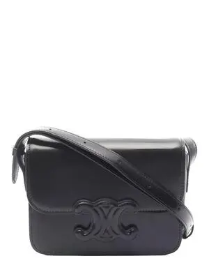 Celine 2010s Triomphe Leather Shoulder Bag - Black