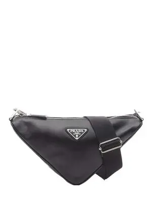 Prada Triangle Leather Shoulder Bag - Black