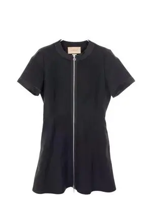 Gucci Wool Short-sleeve Zip-up Dress - Black