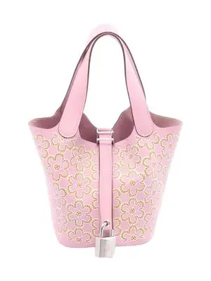 Hermès 2022 Picotin Flower Print Tote Bag - Pink