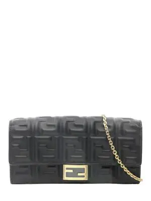 Fendi Baguette Ff Motif-embossed Leather Mini Bag - Black
