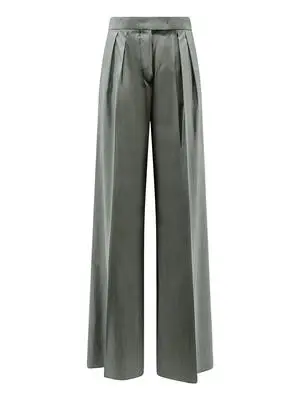 Max Mara Virgin Wool And Silk Wide Leg Trousers - Green