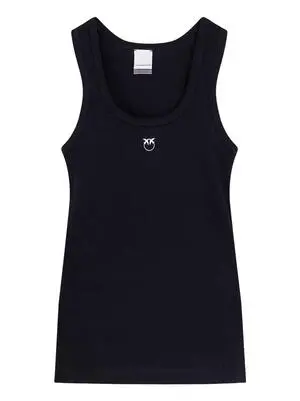 Pinko Cotton Tank Top With Love Birds Logo - Black