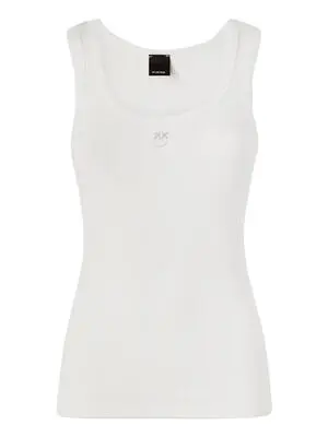 Pinko Cotton Tank Top With Love Birds Logo - White