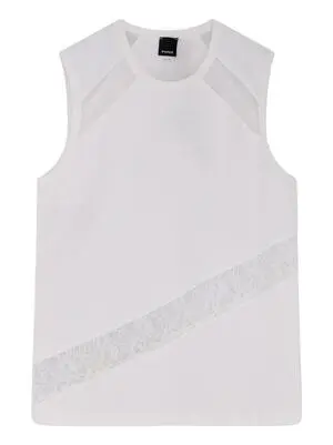Pinko Molly Cotton Tank Top With Lace Inserts - White