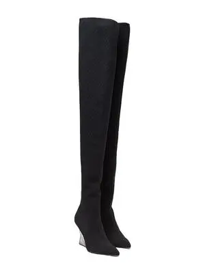 Balmain Wedge Knit Thigh-high Boots - Black
