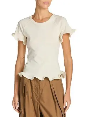Stella McCartney Frilled Hem Ribbed Tee - Cream