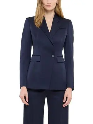Another Tomorrow Seamed Waist Tailored Jacket - Navy