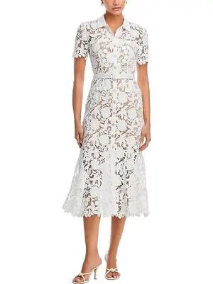 SELF-PORTRAIT Lace Collared Midi Dress - White