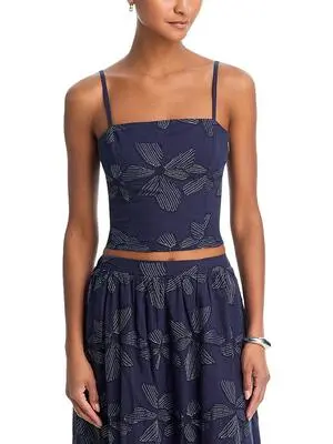 Aqua Embroidered Crop Top - Blue