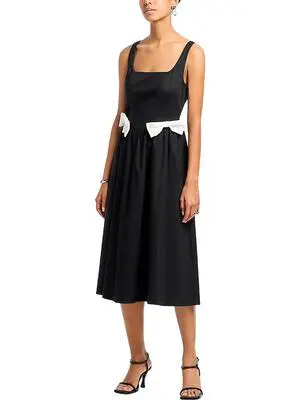 WAYF Lizzy Bow Trim Midi Dress - Black