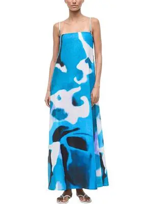 Staud Laura Linen Maxi Dress - Blue Haze