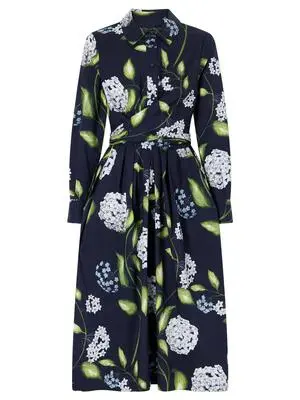 Oscar De La Renta Wrap-effect Floral-print Shirt Dress - Blue