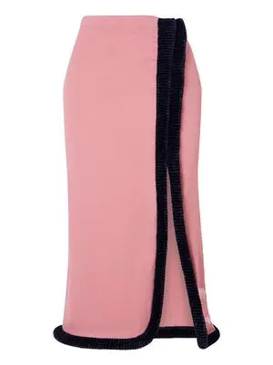 DIOTIMA Castries Velvet-trimmed Stretch-jersey Midi Skirt - Pink