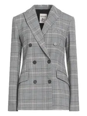 SEMICOUTURE Double-breasted Blazer In Glen Plaid - Grey