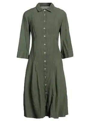 120% Lino Military Linen Midi Shirt Dress - Green