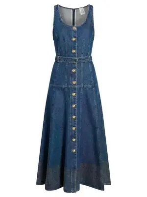 Cinq À Sept Kehlani Belted Jean Midi Dress - Blue