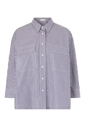 Brunello Cucinelli Striped Cotton-poplin Shirt - Blue