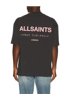 ALLSAINTS Underground Crew Tee In Black - Washed Black & Pink