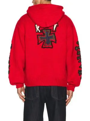 RICE NINE TEN Hand Knitted Zip Hoodie - Red