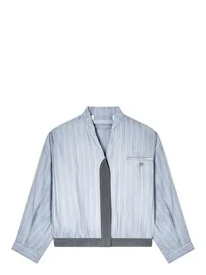 Giorgio Armani Pinstriped Silk And Linen Blouson - Blue