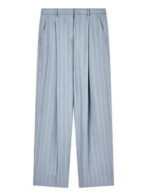 Giorgio Armani Silk And Linen Pinstripe Trousers - Blue