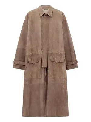 Giorgio Armani Suede Lambskin Single-breasted Trench Coat - Beige